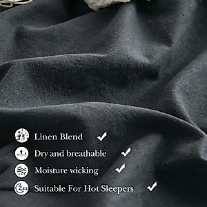 PHF Linen Duvet Cover Set King, Upgraded French Linen Blend Duvet Cover Set, Comfy Elegant Comforter Cover Set for Hot Sleepers, 1 Duvet Cover and 2 Pillowshams, 106"x 92", Dark Grey Blackish