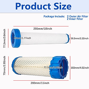 25 083 01-S 11013-7020 Outer Air Filter+25 083 04-S 11013-7019 Inner Filter Compatible with Kawasaki 11013-7044 11013-7045,Kohler 2508301 2508304,M131802 M131803 CH18-CH26 CV16-CV26 CH730-CH750
