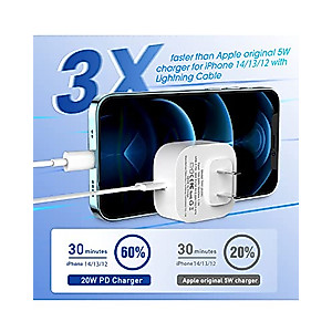Fast Charger for iPhone, [Apple MFi Certified] 2-Pack 20W PD Fast Charger Fast Charging with Lightning Cable Compatible for iPhone 14/14 Pro/14 Pro Max/14 Plus/13/12/11/Pro/Pro Max/Mini/Xs