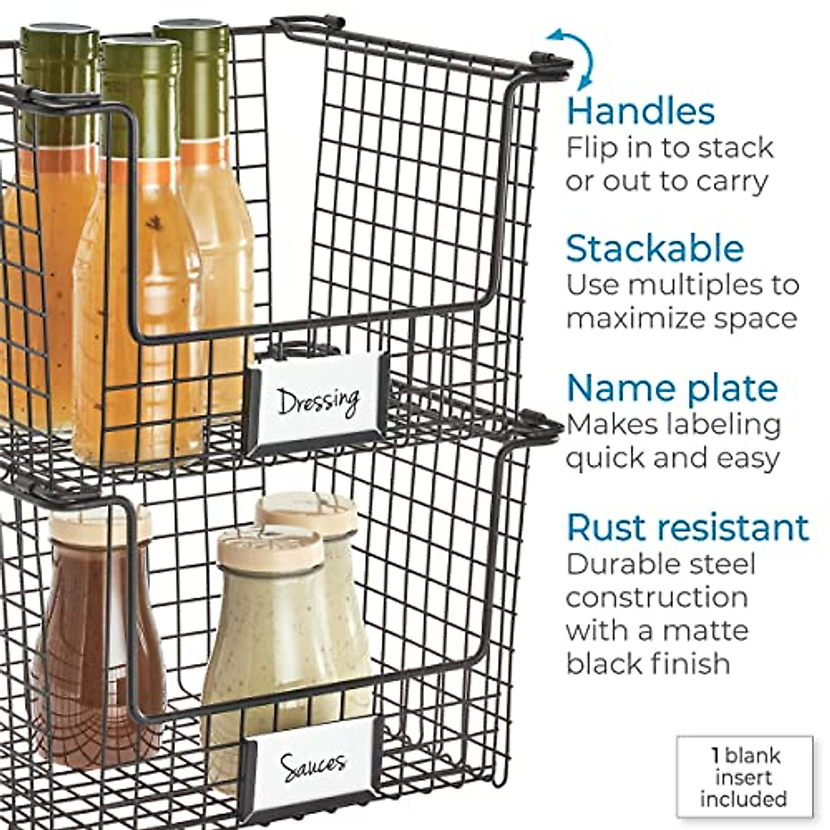 iDesign Classico Storage Basket with Handles for Pantry, Kitchen, Bathroom, Countertop, and Desk Organization, 12" x 10" x 7.75", Stackable-Large