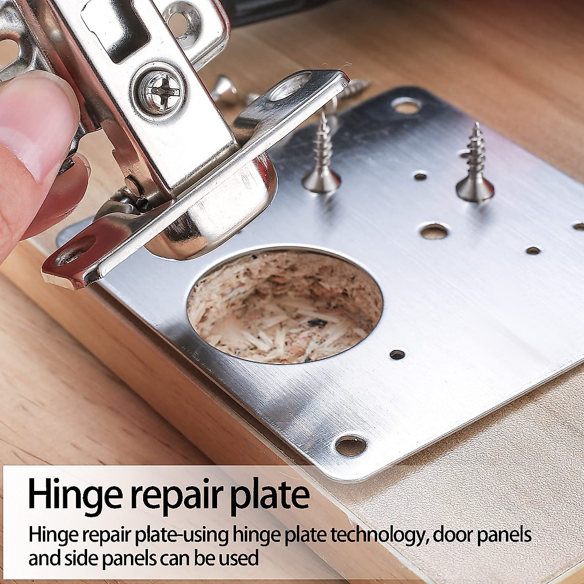 10 Pcs Cabinet Hinge Repair Plates Kits, Kitchen Cupboard Door Hinge Repair Plates, Stainless Steel Hinge Repair Fixing Bracket Plate Kit with Screws/Screwdriver for Kitchen Furniture Cabinet Door