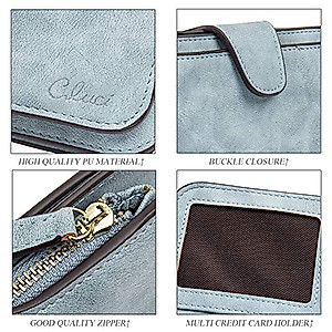 Wallet for Women PU Leather Clutch Purse Bifold Long Designer Ladies Checkbook Multi Credit Card Holder Organizer with Coin Zipper Pocket Light Blue