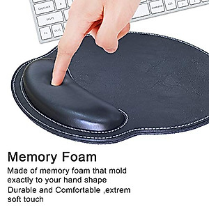 Ergonomic Mouse Pad with Wrist Support,PU Leather Mousepad for Laptop Computers Mac,Non Slip Rubber Base Memory Foam Wrist Rest Mouse Pads for Men Women,Home Work Office Gaming,Pain Relief ,Black