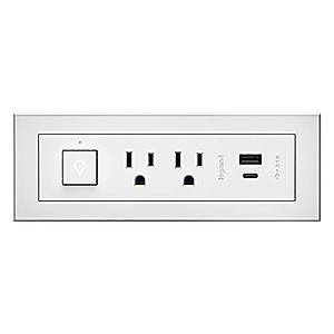 Legrand Wiremold RDSZCWH10 Radiant Furniture Power Center with USB and Switch, Recessed Power Strip, 2 Outlets, Type A/C USB, 10 Foot Cord, White