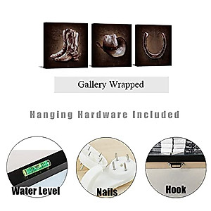 AtGoWac 3 Piece Cowboy Decor Wall Art American Western Wall Decor Cowboy Painting Men's Bedroom Living Room Decor Artwork Framed Ready to Hang 12x12inchx3 Pieces