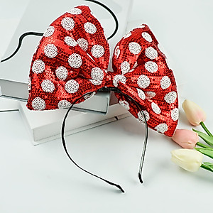 Bubbmi Polka Dot Hairband - Large Sequin Bow Headband, Women's Festival Costume Hair Accessory for Birthday Party, Handmade, 1 Piece