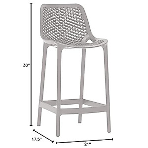 Meridian Furniture 330Grey Mykonos Collection Modern | Contemporary Outdoor Patio Stool with Grey Polypropylene Plastic, Weather Resisting, 17.5" W x 21" D x 38" H, Grey, Set of 4