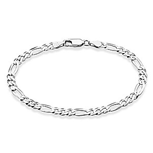 Miabella Solid 925 Sterling Silver Italian 5mm Diamond-Cut Figaro Chain Bracelet for Women Men, Made in Italy (Length 6.5 Inches)