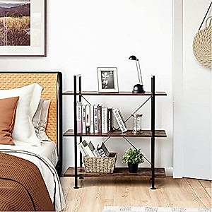 Giantex 3-Tier Bookshelf Industrial Style Bookcase Vintage Wood Bookshelves with Metal Frame, Home and Office Organizer, Storage and Display Rack, Rustic Brown