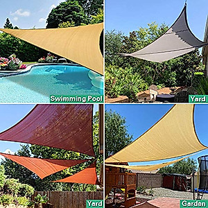 Artpuch Sun Shade Sail Canopy 10'x10’x14’ Sand 304 Stainless Steel Hardware Kit 6 inch Installation Set Cover for Patio Outdoor, 185GSM Triangle Backyard Shade Sail for Garden