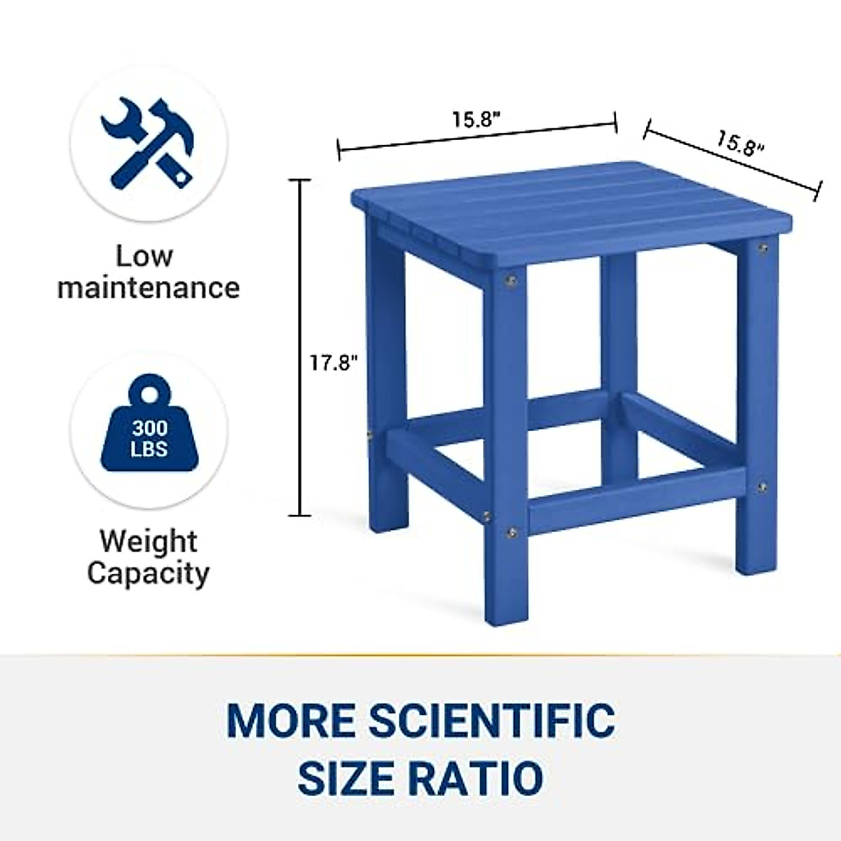 UDPATIO Outdoor Side Table for Patio, XL Square Adirondack Table Pool Composite Patio Table, HDPE End Tables for Outside Backyard, Pool, Indoor Companion, Easy Maintenance All Weather