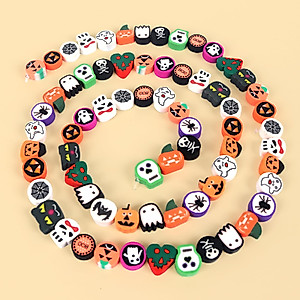 MAIOUSU STORE 200PCS Random Halloween Polymer Clay Beads Heishi Spacer Beads Fall Halloween Clay Bead Set Assorted Pumpkin Ghost Spider Bat Clay Beads for Bracelet Necklace Earring DIY
