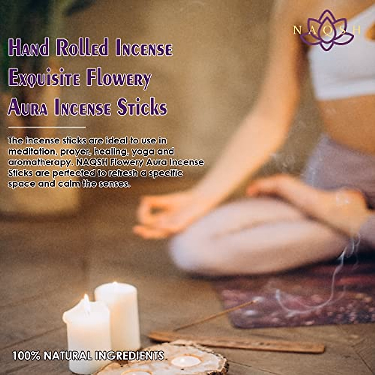 NAQSH Masala Incense Sticks 125gm - 6x20 Pack, Total 120 Sticks 100% Organic Hand Rolled Natural Fragrances with Free Wood Holder for Aromatherapy & Meditation, Yoga, Positivity & Relax (Rose)