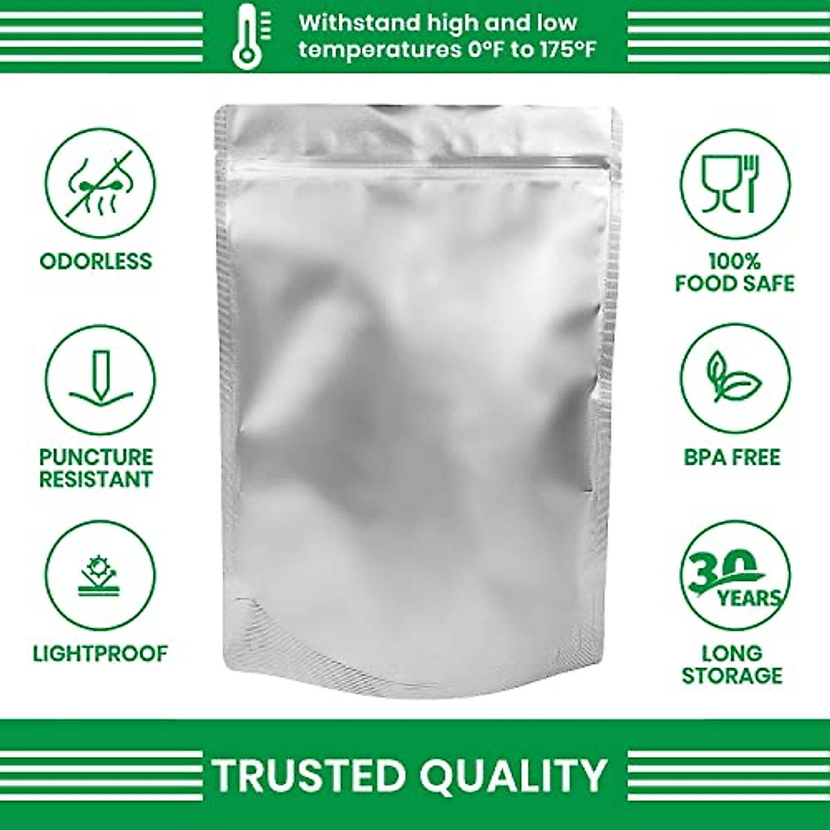 30pcs Mylar Bags for Food Storage - Extra Thick 14 Mil - 1 Gallon Ziplock Resealable Mylar Bags - Bolsas Mylar con absorbentes - Mylar Bag 1 Gallon