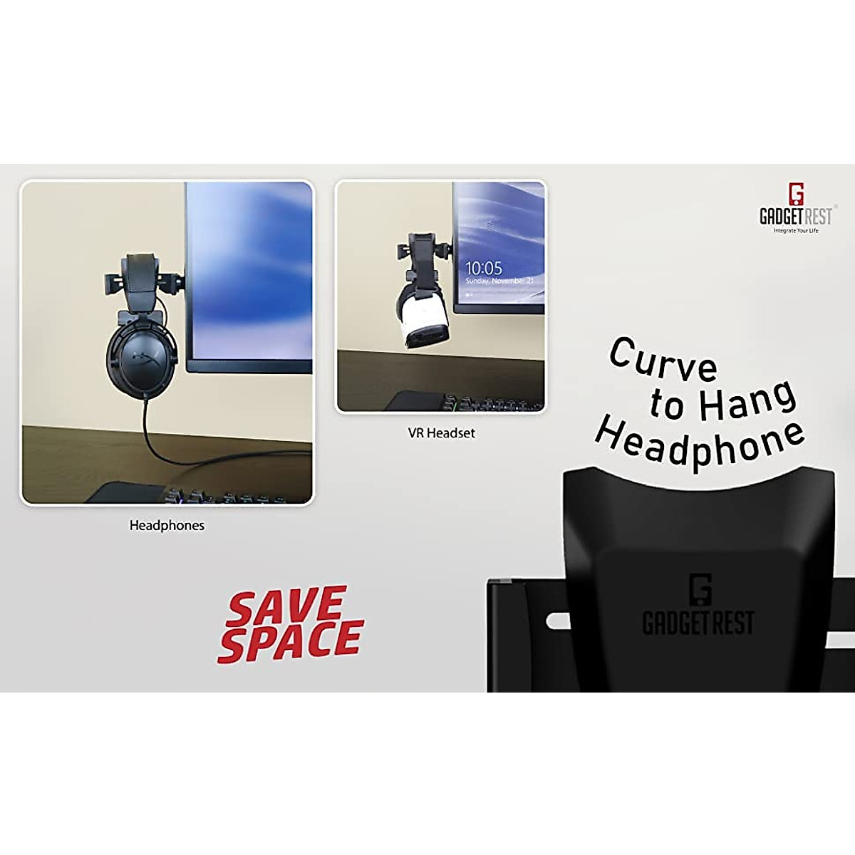 2-in-1 Phone Holder & Headphones Holder Mount for Home and Office Only by GadgetRest, Gravity Phone Mount, Fits All iPhones (Except iPhone 4),Fits All Samsung Galaxy Phones & Many More!