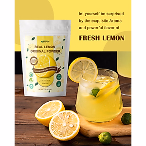 ORGFUN Original Lemon Powder Made with Real Lemons, Freeze Dried Juice Powder, Strong Fresh Lemon Flavor Great for Beverages, Smoothies, Baking 7.06 Oz