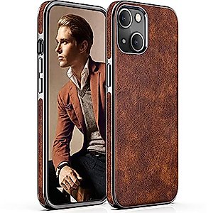 LOHASIC for iPhone 13 Case 6.1 inch, Premium Leather Slim Luxury PU Soft Non-Slip Grip Flexible Bumper Shockproof Full Body Protective Cover Phone Cases for iPhone 13 5G (2021) - Vintage Brown