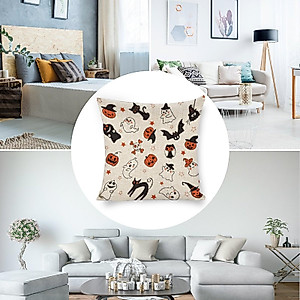 Halloween Ghosts Pattern Throw Pillow Covers 18×18 Pillowcases Set of 2 Cartoon Style Linen Decorative Square Pillow Case Cushion Covers Standard Size for Sofa Couch Outdoor Bed Pillow Protectors