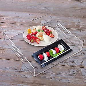 Acrylic Serving Tray with Handles, Spill-Proof Clear Breakfast Dinner Tray Decorative Tray Makeup Organizer Tray Countertop Coffee Table Tray for Living room, Bathroom, Bedroom, Kitchen - 12x12inch