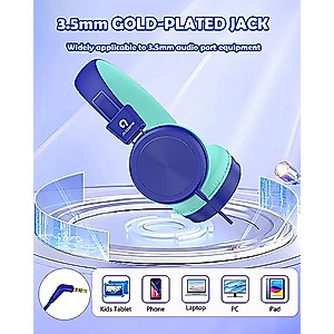 ADOOPE Kids Headphones Wired Kids Headphones for School/Travel/Home, Kindle, Mac, Tablet, iPad, 3.5mm Headphone Jack, Blue Kids Headphones with Microphone