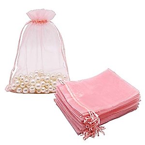 HRX Package 100pcs Blush Pink Organza Bags Large, 6 x 9 inch Drawstring Gift Pouches Mesh Party Favor Bags for Christmas Wedding Baby Shower