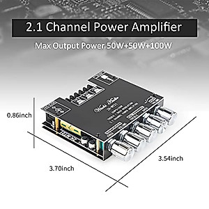 Bluetooth Power Amplifier Board with Subwoofer 2.1 Channel 50W×2+100W, 12V-24V Audio Power Amplifier Module with Treble and Bass Control for DIY Bluetooth Audio and Store Home Theater