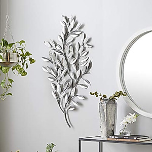 Deco 79 Metal Leaf Wall Decor, 25" x 2" x 44", Silver