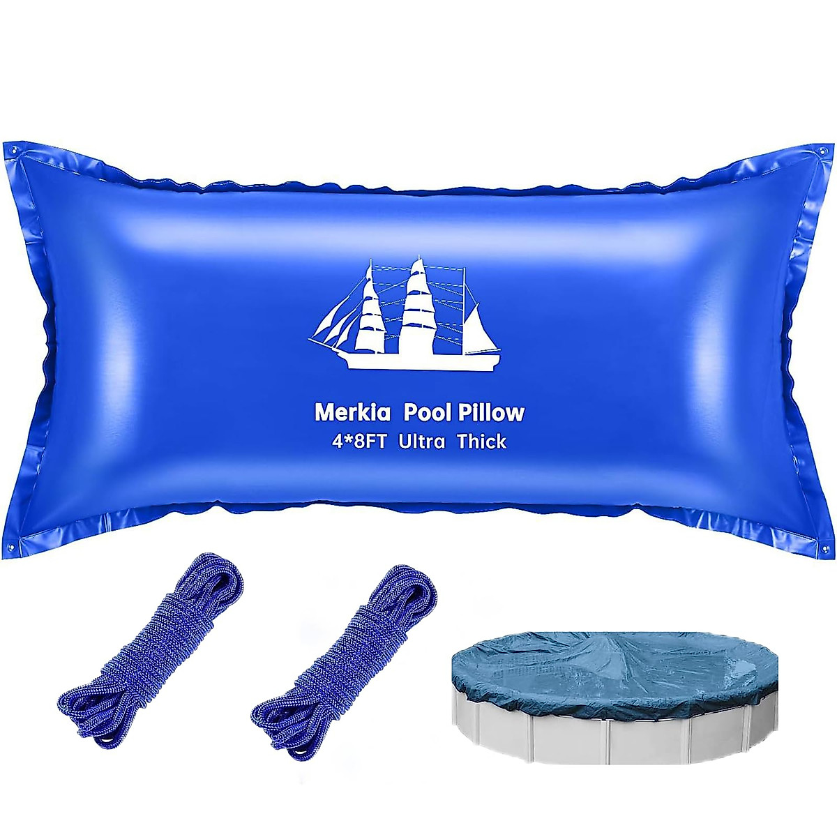 Pool Pillows for Above Ground Pools | 4 x 8 Ft Pool Cover Air Pillows Closing Winter Kit | Ultra Thick & Cold Resistant 0.4mm PVC for Winterizing | Included 2x16.5ft Rope