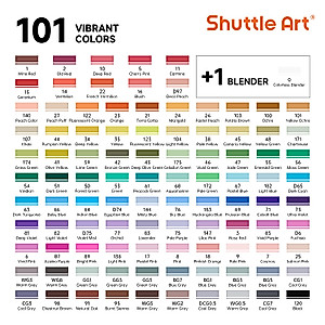 Shuttle Art 101 Colors Dual Tip Alcohol Based Art Markers,100 Colors plus 1 Blender Permanent Marker Pens Highlighters with Case Perfect for Illustration Adult Coloring Sketching and Card Making