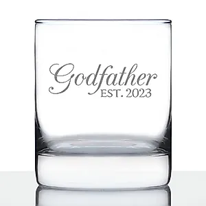 Godfather Est 2023 - New Godfather Whiskey Rocks Glass Proposal Gift for First Time Godparents - Decorative 10.25 Oz Glasses