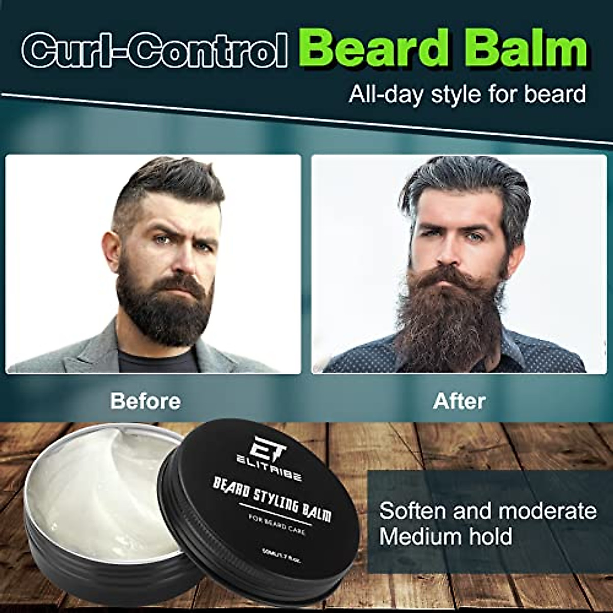 Elitribe Upgraded Beard Kit, Beard Grooming Kit w/ Beard Oil /Conditioner Beard Balm Beard Wash/Shampoo Beard Comb, Pure & Organic Beard Growth Kit, Gifts for Men Husband Dad Boyfriend