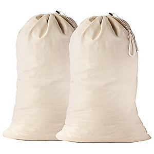 Cotton Laundry Bag, 2 Pack - 24" x 36" - Sturdy, 100% Cotton, Locking Drawstring Closure for Easy Carrying, Perfect Laundry Bag for College Students Living in Dorms, and Sorting Laundry at Home.