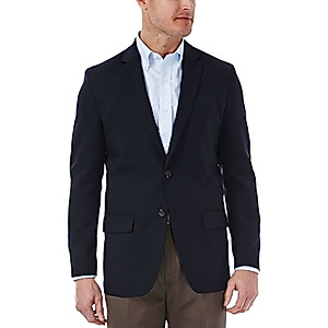 Haggar Men's Travel Stretch Tailored Fit 2-Button Side Vent Solid Blazer, Midnight, 46 Regular