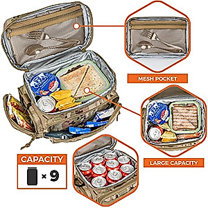 OPUX Tactical Lunch Box for Men, Insulated Lunch Bag for Adult, Large Lunch Cooler with MOLLE, Mesh Side Pockets for Office, Meal Prep (Camo)