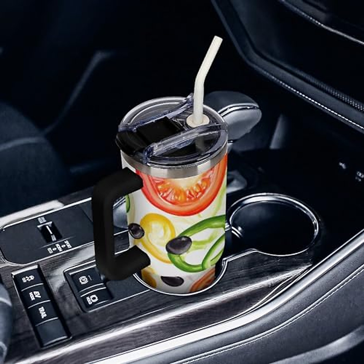 Sliced ​​Pepper Tomato Onion 40oz Water Bottle Double Wall Insulated Tumbler with Handle Leakproof Travel Mug Black-style