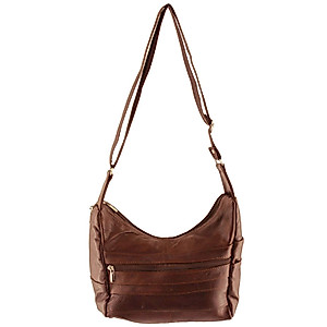 Women's Leather Medium Cross Body Purse Shoulder Ladies Handbag with Many Pockets (Brown)