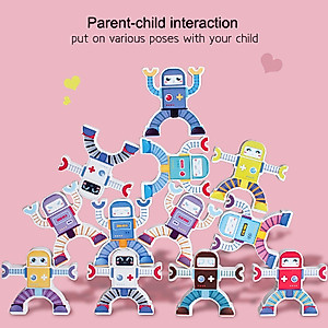 CHIYR Wooden Robots Stacking Balancing Block Puzzle Game Building Toy Educational STEM Montessori for Preschool Kids Toddlers Sorting Skill Developing Intelligence Play Kits