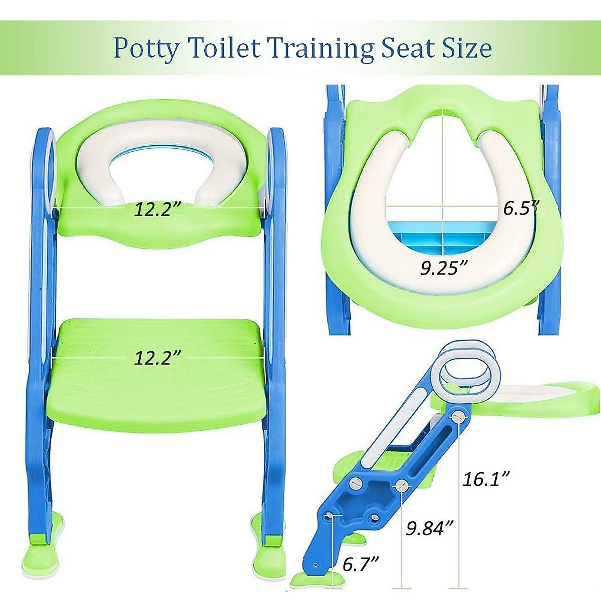 Potty Training Seat with Step Stool Ladder and Handles for Baby Toddler Kid Children Boys and Girls Toilet Training Chair with Padded Soft Cushion and Non-Slip Wide Step (Green Blue)