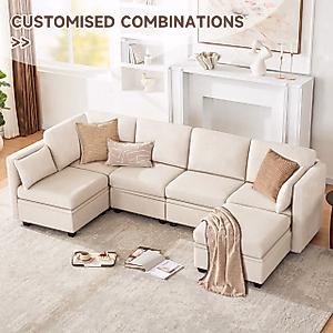 Weture Modular Sectional Sleeper Sofa, Sectional Couch Reversible Sectional Sleeper Sofa Bed, 6 Seat Modular Couch with Storage for Living Room, Sectional Sofa with Chaise, Beige