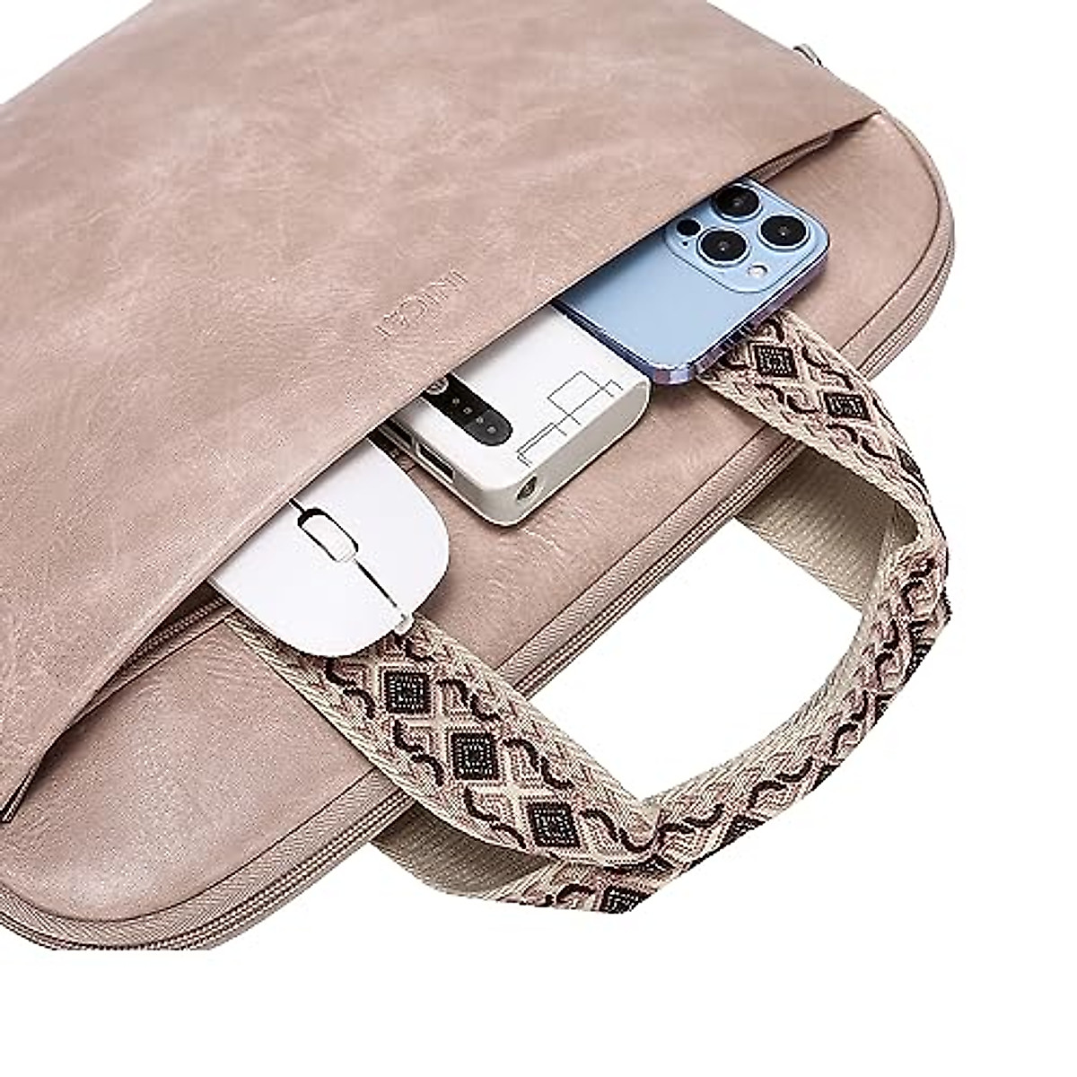 INICAT Faux Leather Laptop Bag for Women,Large Capacity Computer Tote Bag Laptop Carrying Case fits for 14 inches Laptop(Brown-Check)