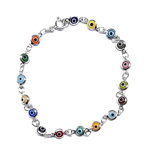 Mystic Jewels By Dalia - Silver Lucky Tiny Evil Eye Bracelet - 7.5" (Multicolor)