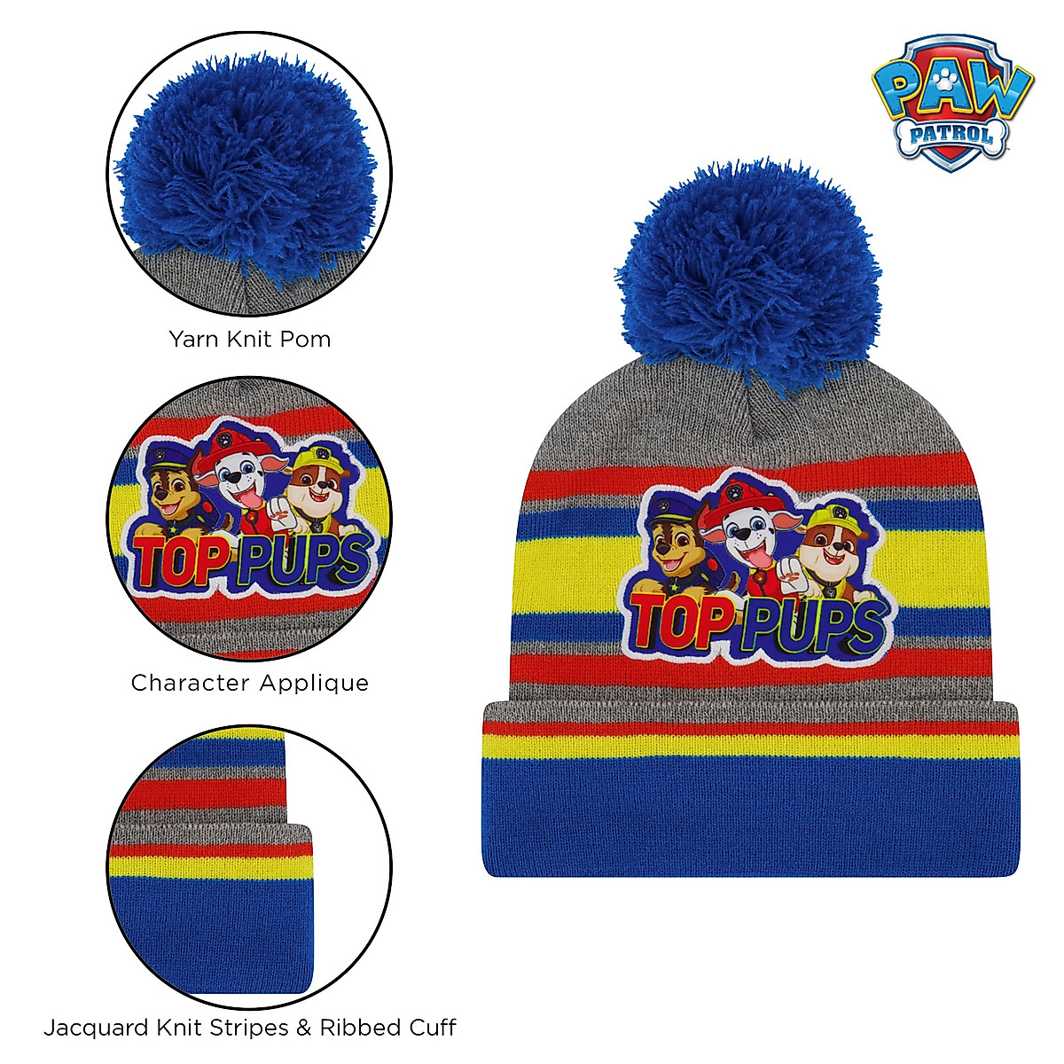 Nickelodeon Boys Toddler Winter, Scarf Paw Patrol Marshall Hat, Scarves & Kids Gloves Sets, Gray Mittens, Ages 2-4 and Ages 4-7