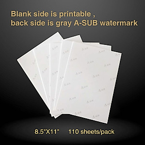 A-SUB Sublimation Paper 8.5x11 Inch 110 Sheets for Any Inkjet Printer which Match Sublimation Ink 125g