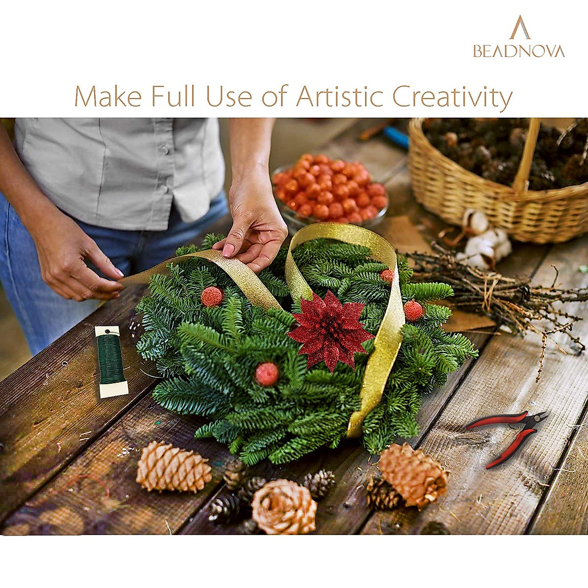 BEADNOVA Floral Wire 114 Yards Paddle Wire 22 Gauge Florist Wire Wreath Wire for Wreath Making Craft Floral Flower Arrangements Garland