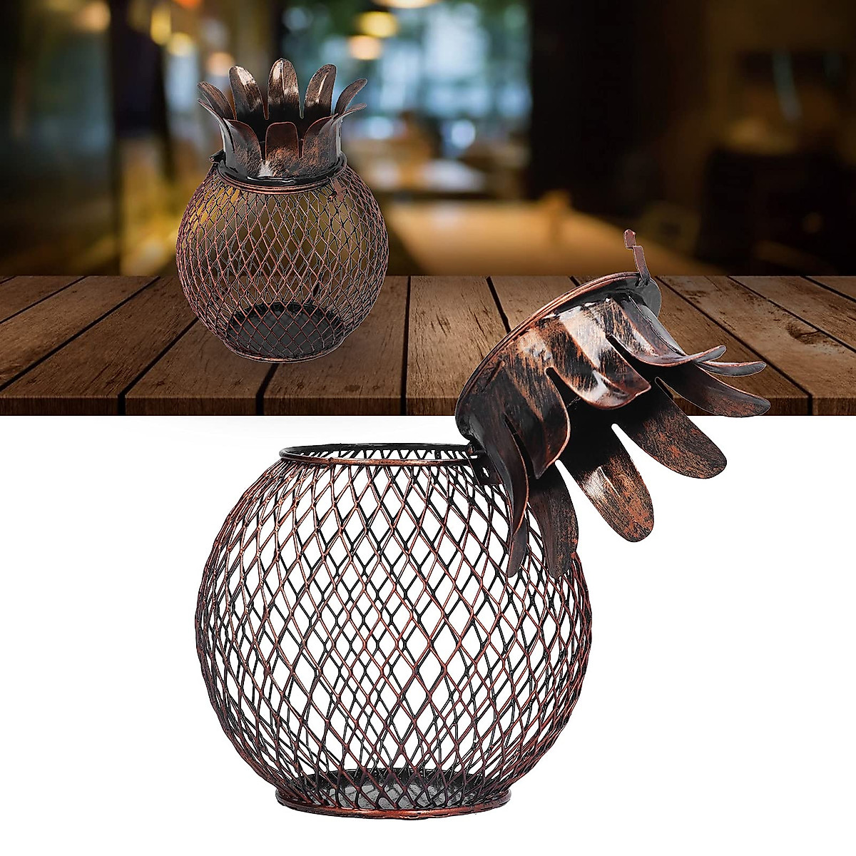 Restokki Wine Cork Container Iron Pineapple Shaped Wine Bottle Picture Frames Cork Storage Box Ornament for Home Bar Decoration