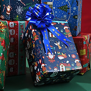 DIYCICO 12 Sheets Christmas Wrapping Paper Holiday Woodland Gift Scene with Christmas Tree, Snowflakes, Red Truck, Santa Claus, snowman, 28 x 20 Inch, Heavy Thicker Folded Flat Paper (Not Rolled)