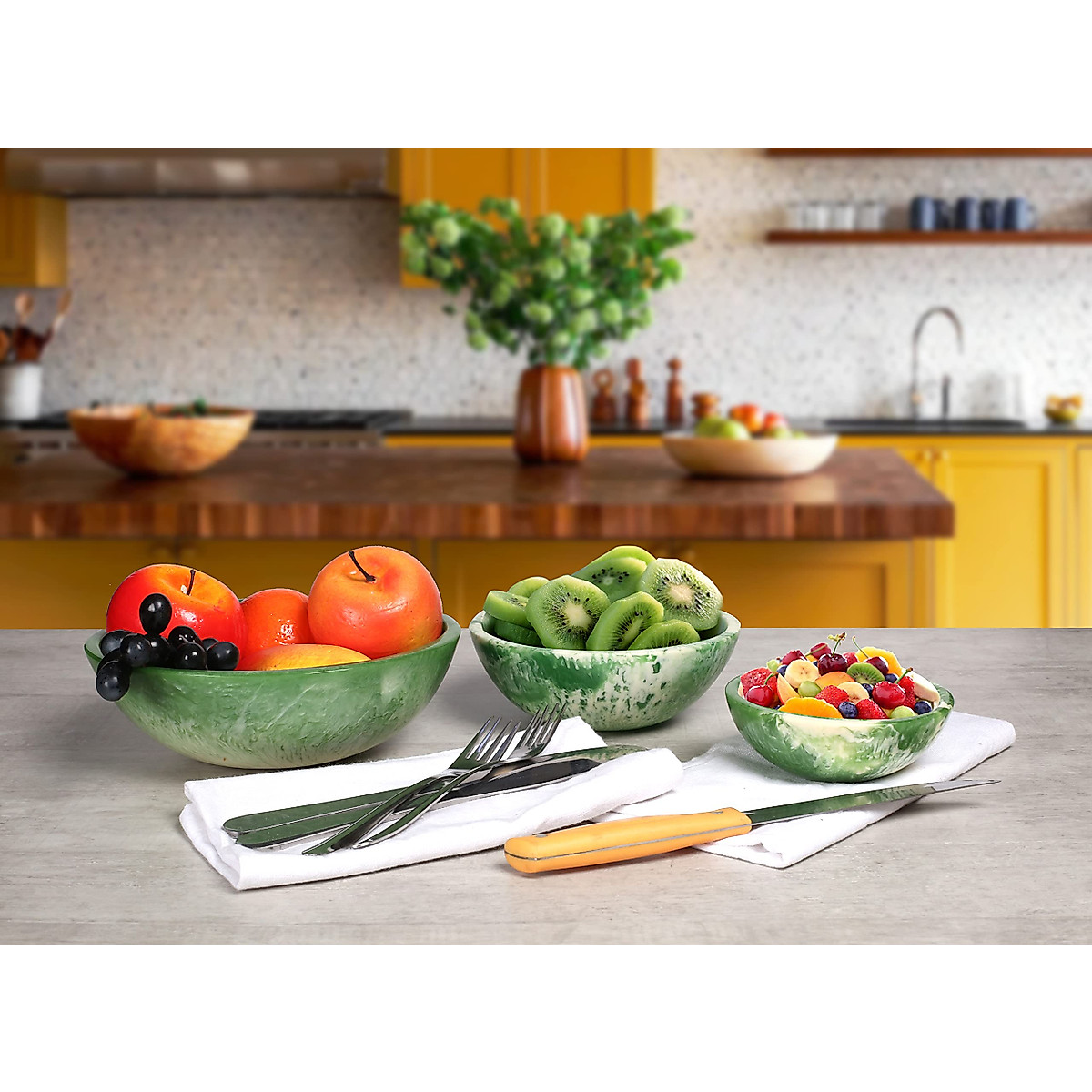 Alpha Living Home Handmade Countertop Fruit Basket, Resin Bowls for Kitchen, Restaurant, Dining Room, Decorative Table Centerpiece for Bread, Snack, Household Item Storage - Pack of 3