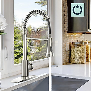 FORIOUS Kitchen Faucet with Pull Down Sprayer, Brushed Nickel Stainless Steel Kitchen Faucet, Utility Single Handle Spring Sink Faucets 1 or 3 Hole, Kitchen Faucets for Farmhouse Camper Laundry Rv Bar