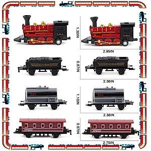 Mini Alloy Retro Steam Train Toy Kit Die-Cast Pull Back Simulation Steam Train Model Toys for 3 4 5 6 Years Old Kids Boys and Girls 8PCS