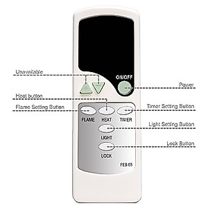 GENGQIANSI Replacement for Febo Flame Electric Fireplace Heater Remote Control ZHS-36-A 15IN-36-095 F15-C-029-088